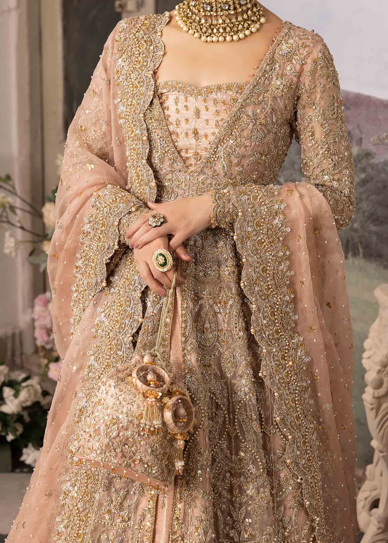 Pakistani Wedding Dress in Open Gown and Lehenga Style – Nameera by Farooq