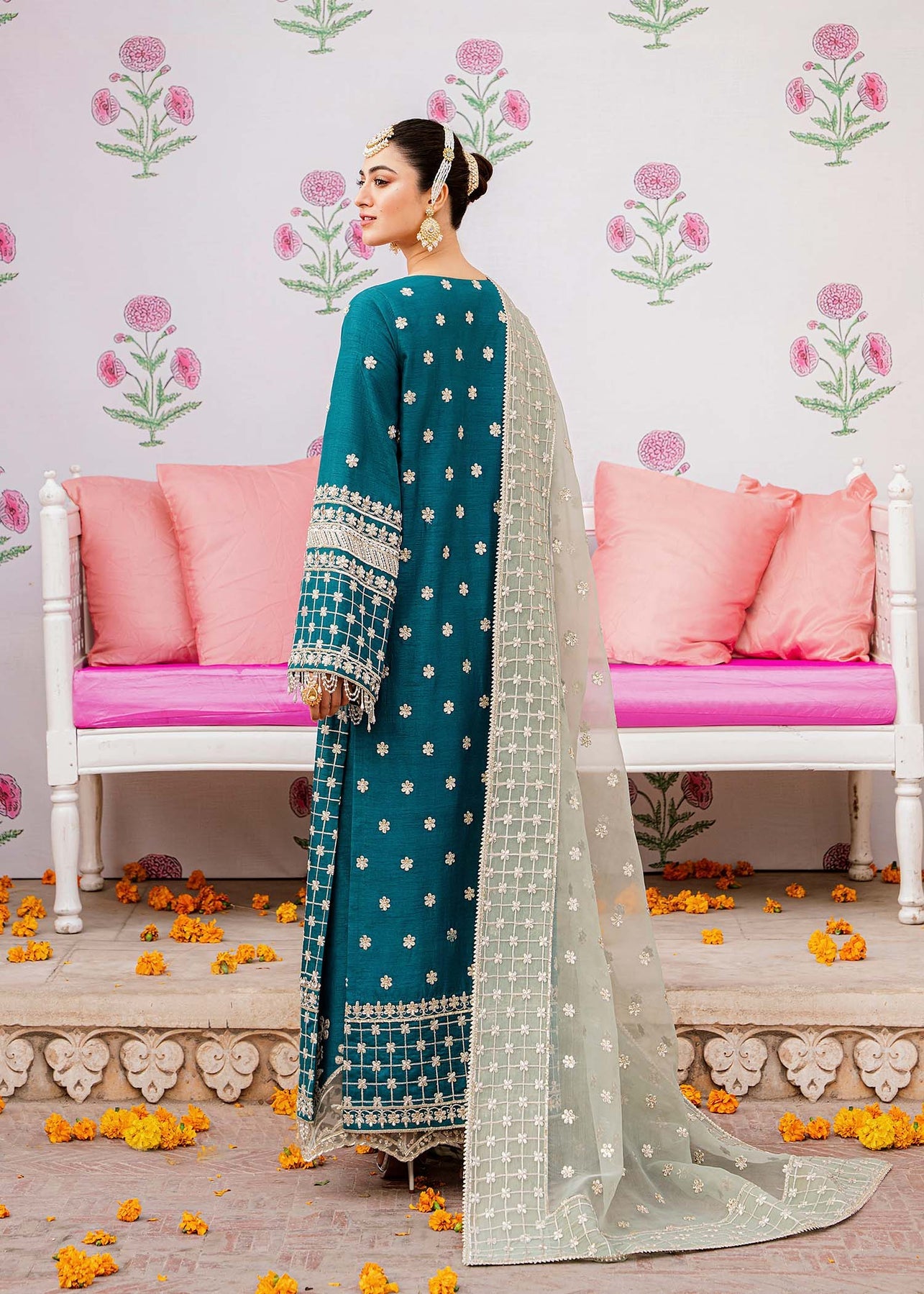 Raw Silk Pakistani Party Dress in Kameez Trouser Style – Nameera by Farooq