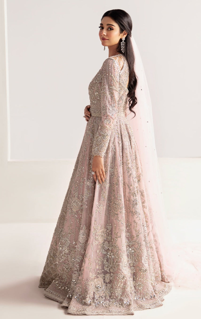 Embellished Pink Pakistani Bridal Dress in Gown Style – Nameera by Farooq
