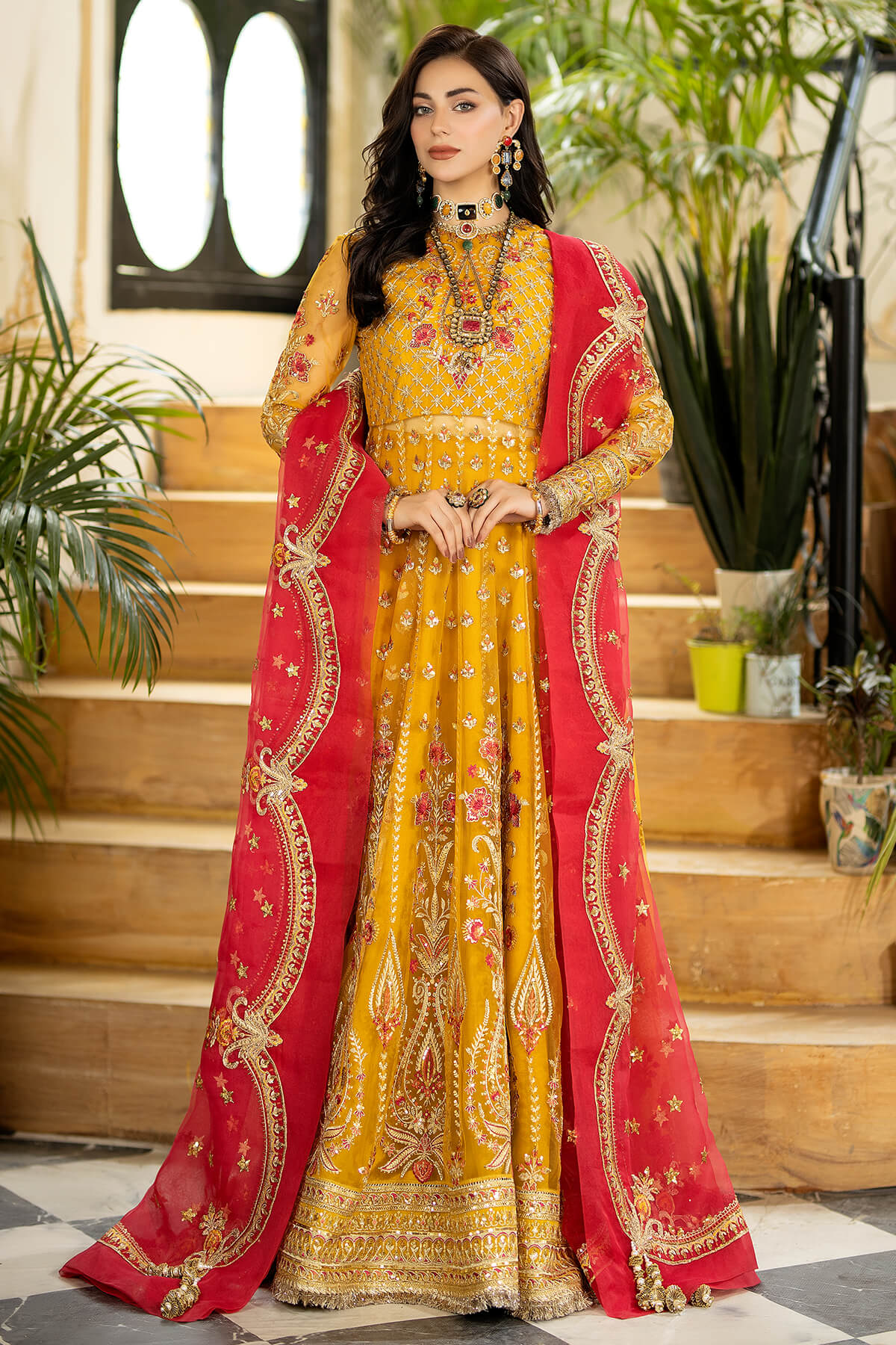 Embroidered Pakistani Wedding Dress In Net Frock Style Nameera By Farooq