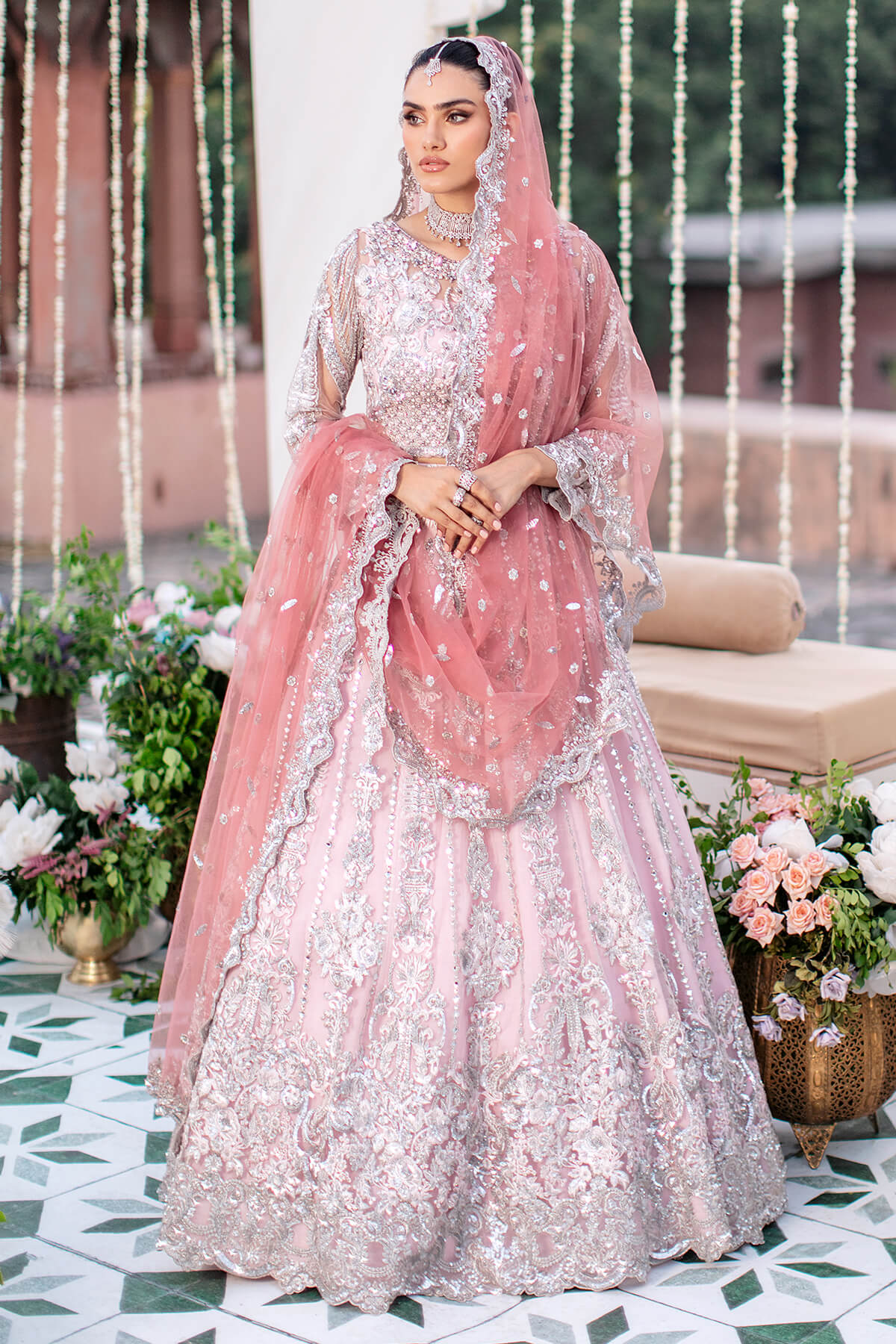 Pakistani Party Dress Pishwas in Bright Pink Shade – Nameera by Farooq