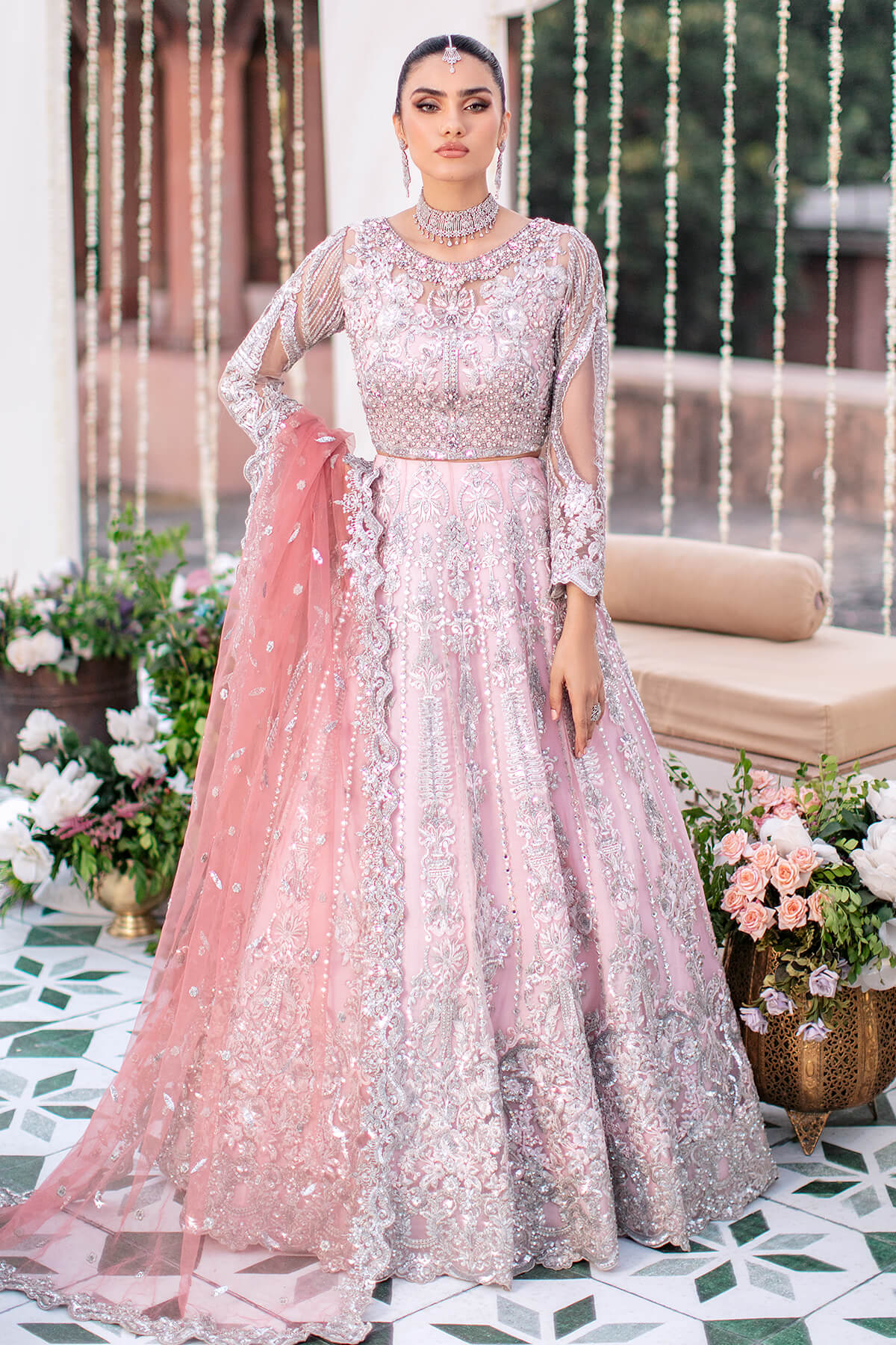 Pakistani Party Dress Pishwas in Bright Pink Shade – Nameera by Farooq