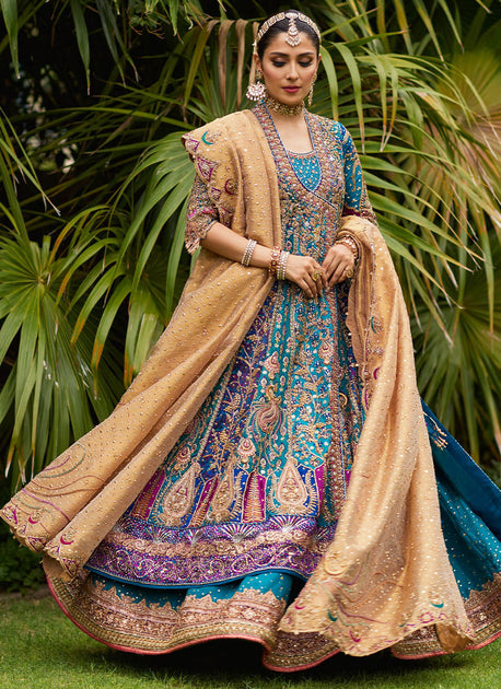 Traditional Emerald Angrakha Pakistani Bridal Dress – Nameera by Farooq