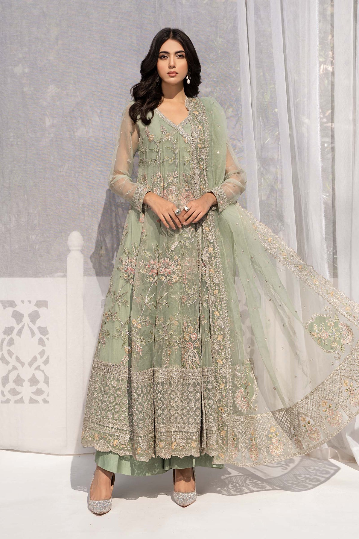Ferozi Shade Maria B Embroidered Pakistani Party Wear Frock – Nameera ...