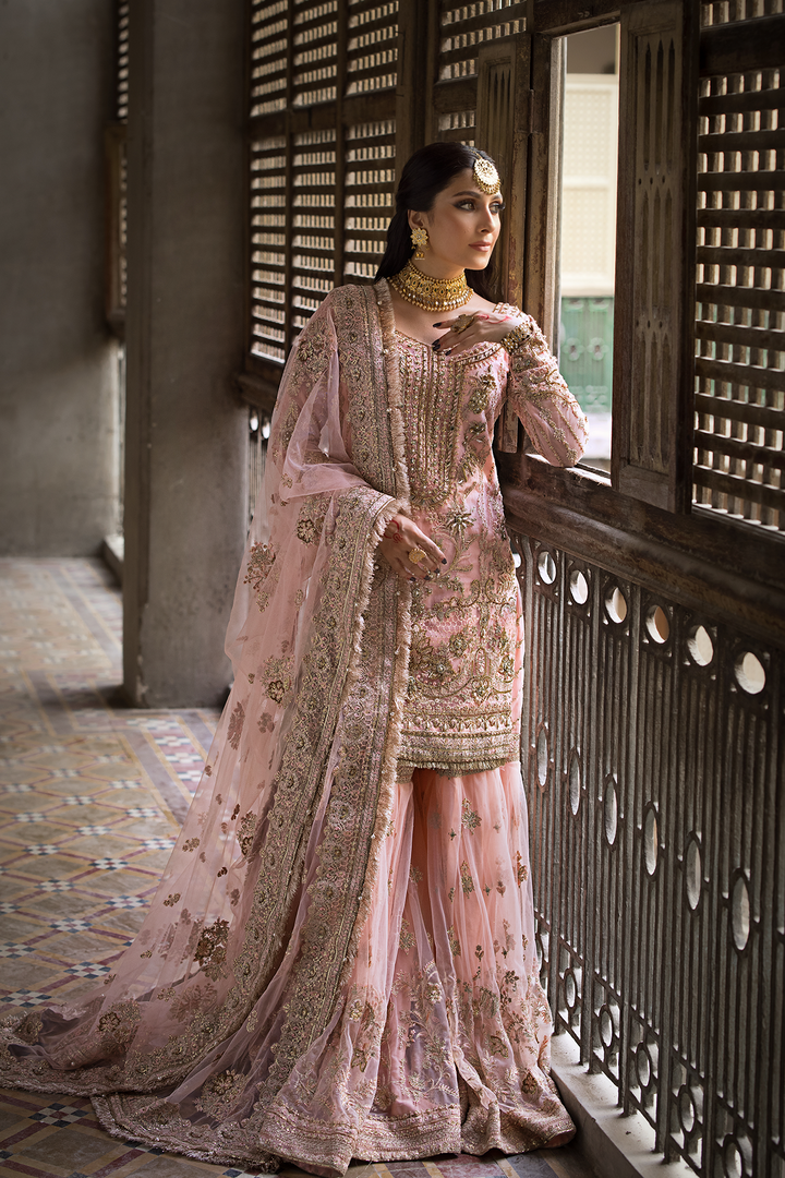 Gharara Kameez Pink Pakistani Bridal Outfit for Wedding – Nameera by Farooq