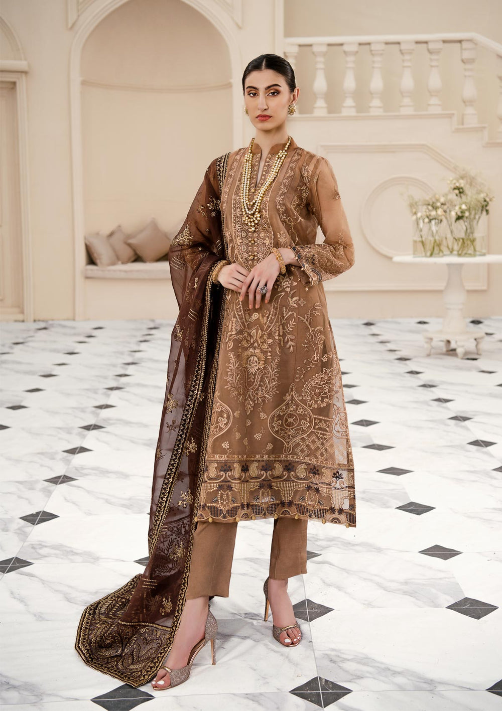 Golden Brown Pakistani Capri Style Salwar Kameez Dupatta – Nameera by ...