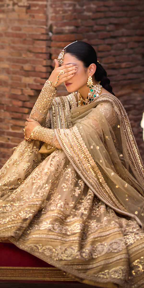 Golden Gharara Kameez Dupatta Pakistani Wedding Dress – Nameera by Farooq