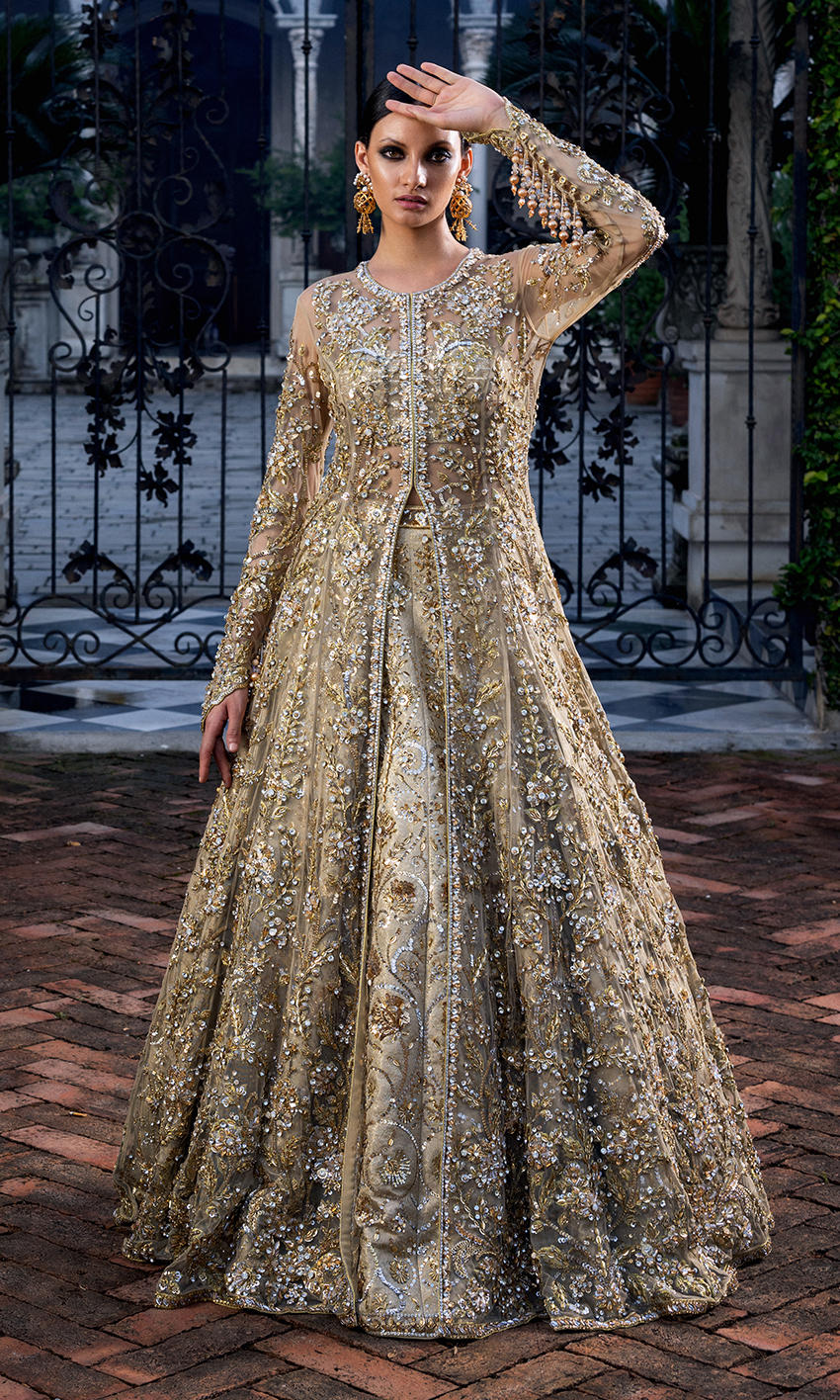 Open Gown Lehenga and Dupatta Pakistani Bridal Dress – Nameera by Farooq