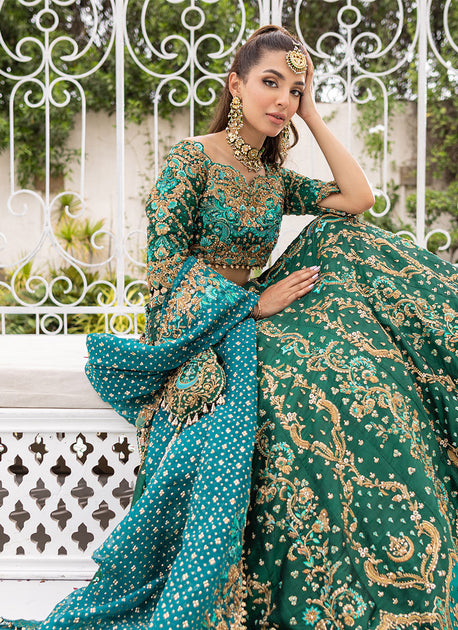 Luxury Emerald Green Lehenga Choli Pakistani Bridal Dress – Nameera by ...