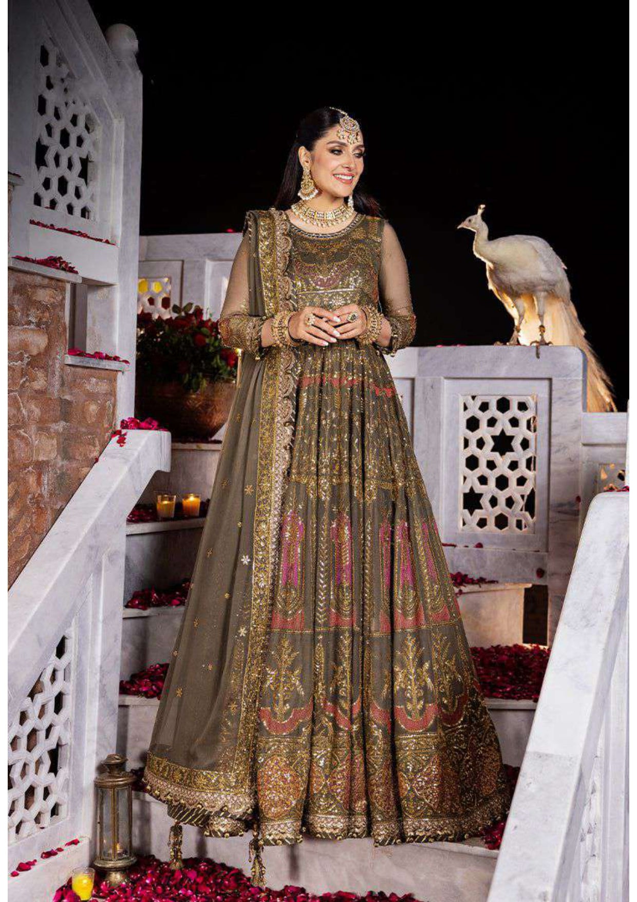 Grey Embroidered Pakistani Wedding Dress in Kalidar Pishwas Style ...