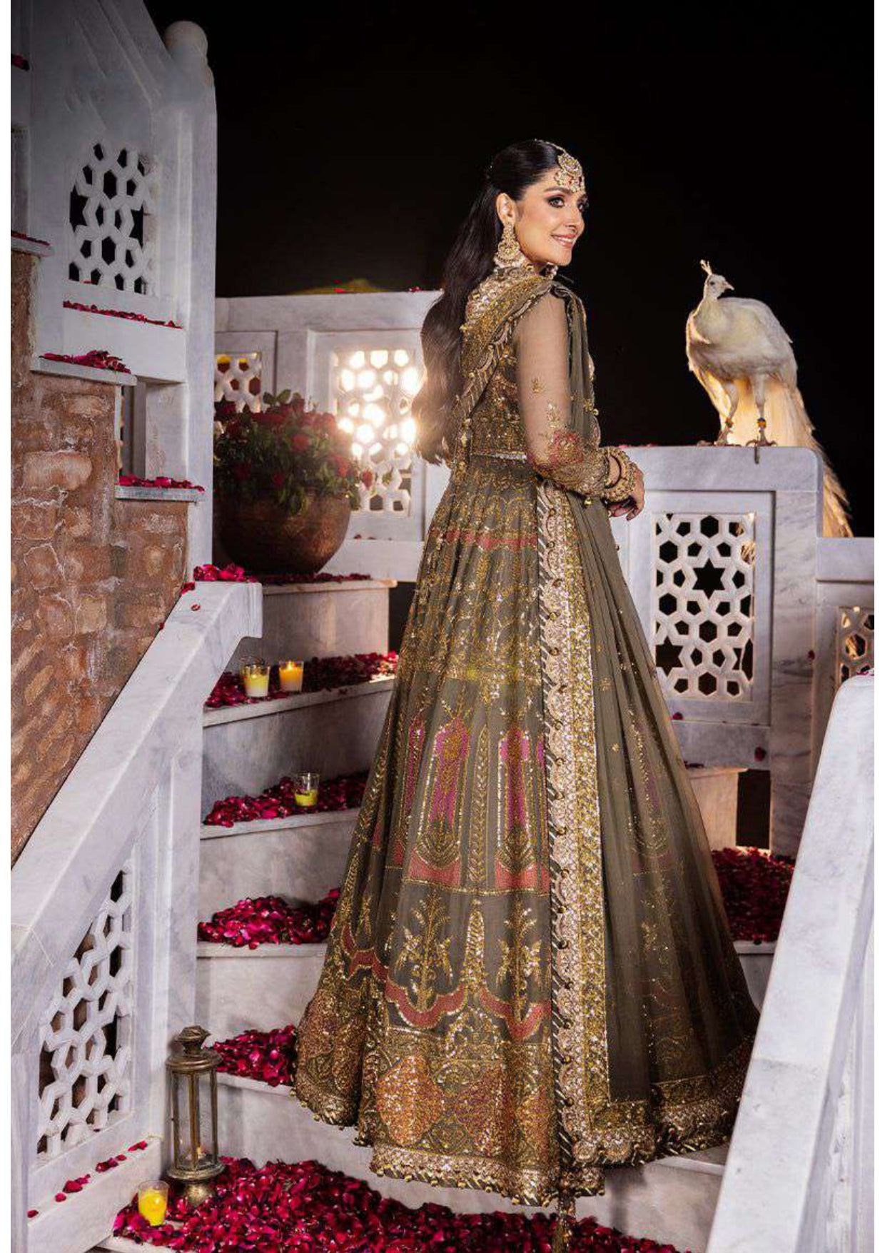 Grey Embroidered Pakistani Wedding Dress in Kalidar Pishwas Style ...