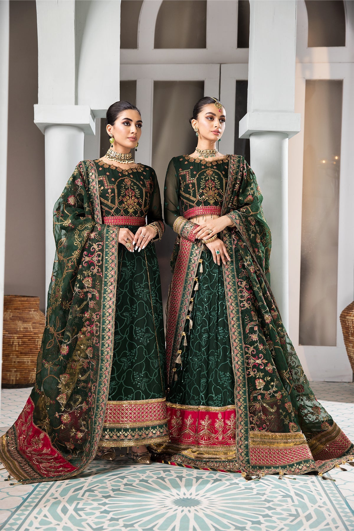 Embellished Bottle Green Pakistani Pishwas Wedding Dress – Nameera by ...