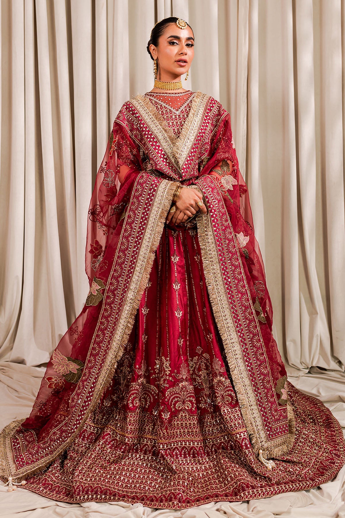 Heavily Embellished Maroon Pakistani Pishwas Frock Wedding Dress ...