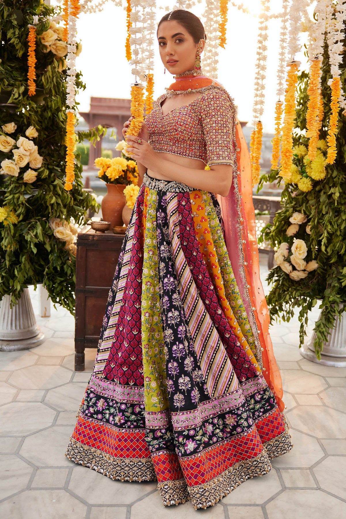 Indian Bridal Dress in Multicolored Lehenga Choli Dress – Nameera by Farooq