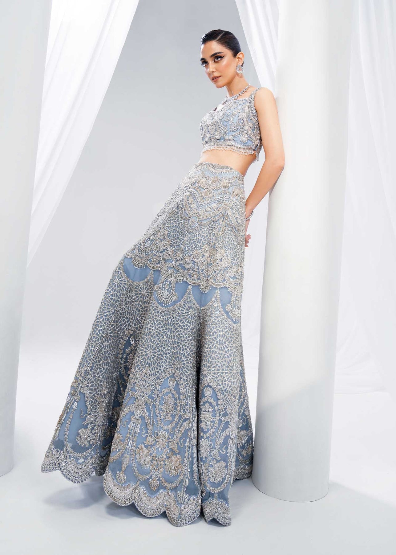 Indian Bridal Dress in Wedding Blue Choli Lehenga Style – Nameera by Farooq