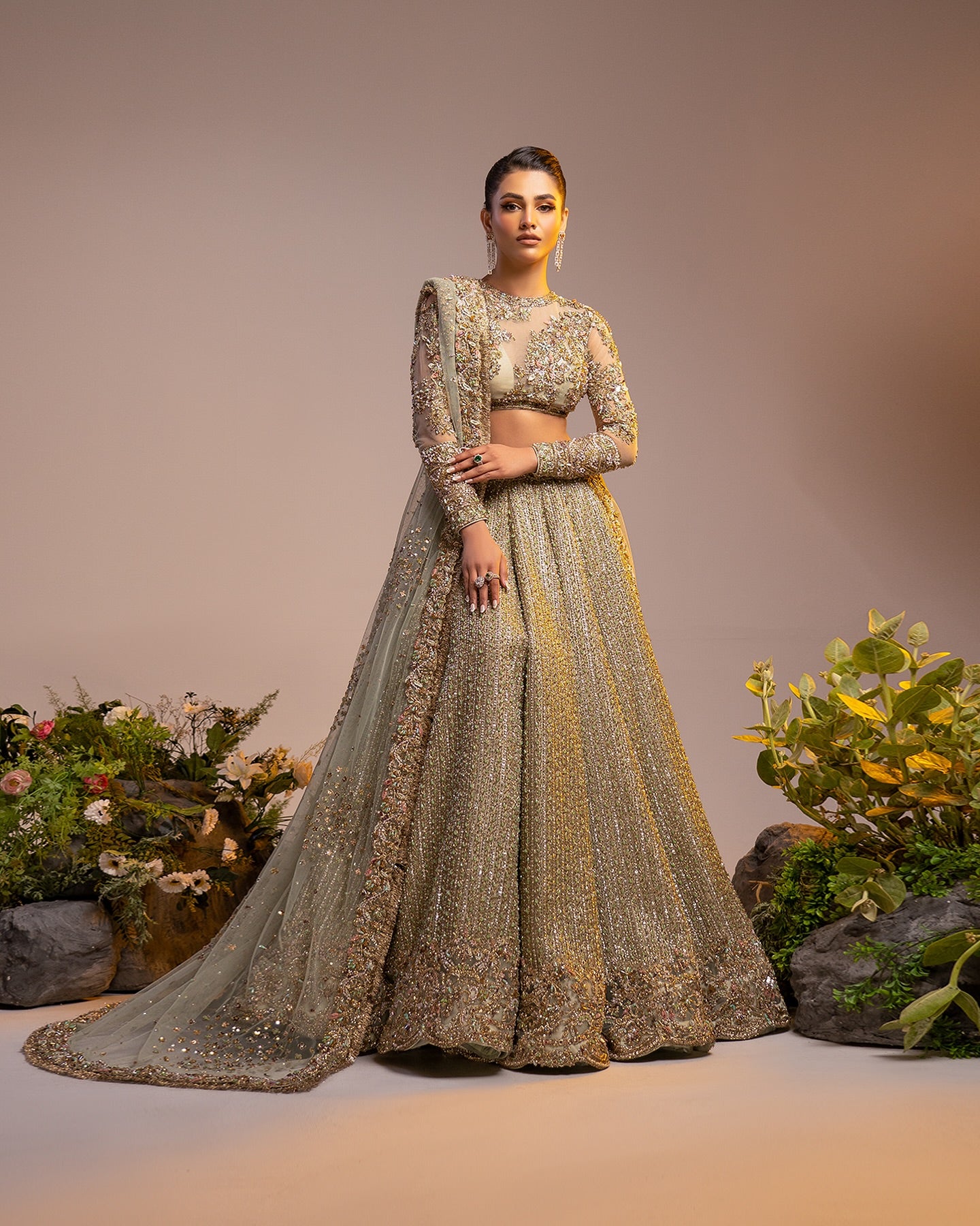 Indian Bridal Dress in Wedding Lehenga and Choli Style – Nameera by Farooq