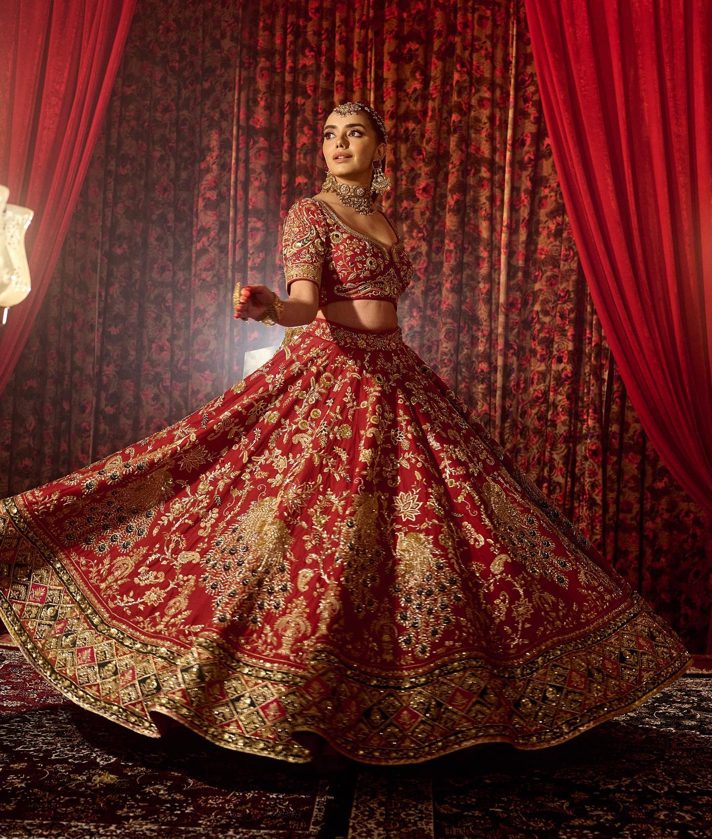 Indian Bridal Red Lehenga and Choli Dress for Wedding – Nameera by Farooq