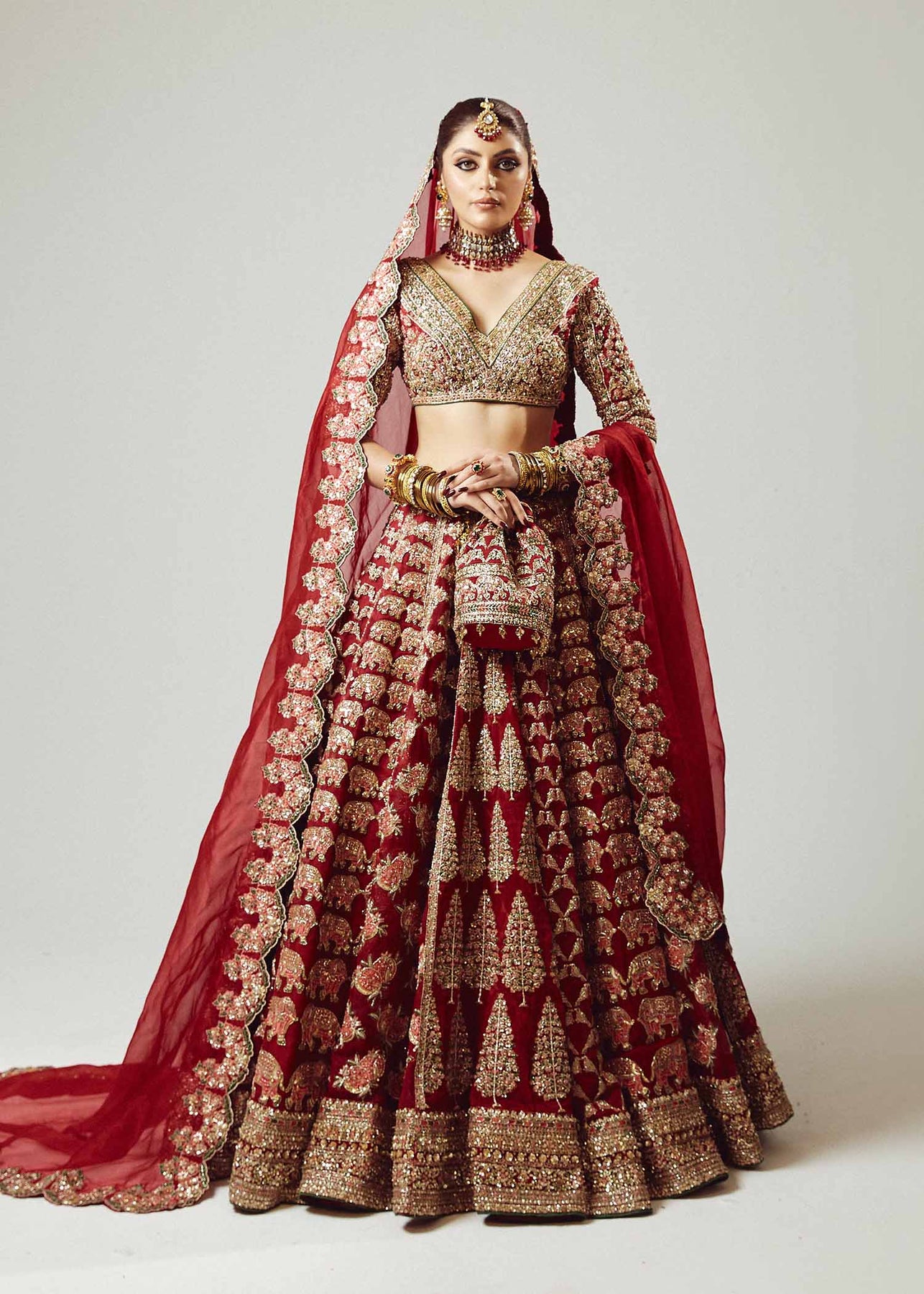 Indian Bridal Dress in Red Lehenga and Choli Style – Nameera by Farooq