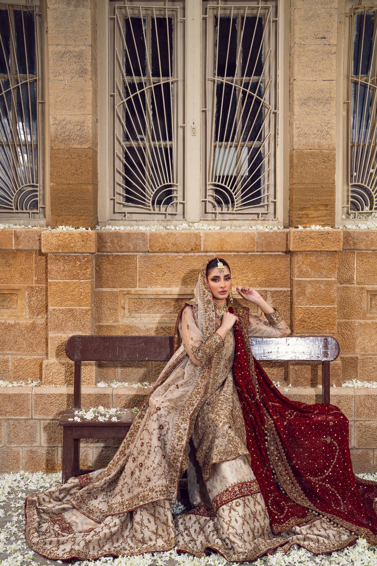 Pakistani Bridal Dress in Farshi Sharara Kameez Style – Nameera by Farooq