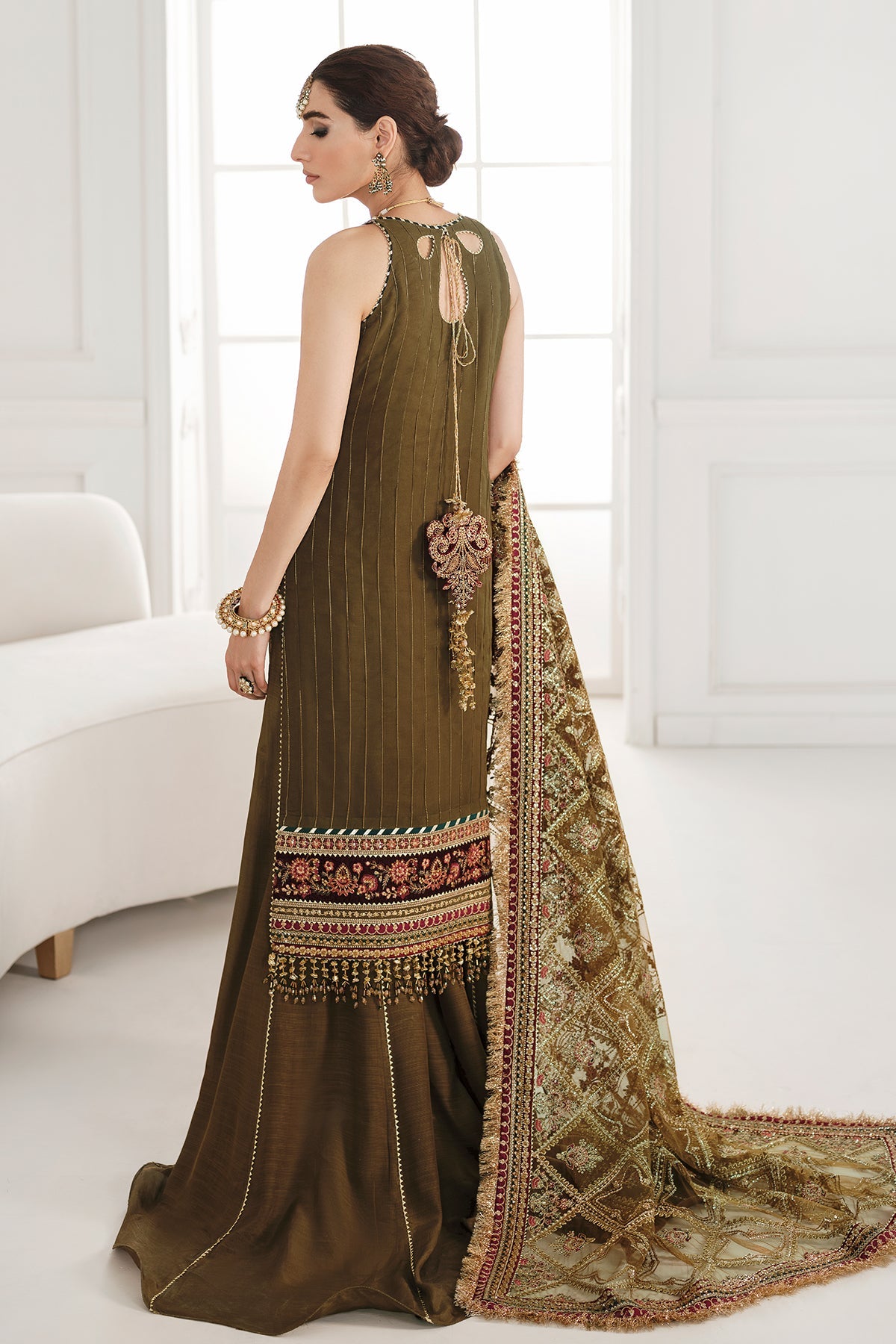 Kameez Trouser Style Olive Green Pakistani Party Dress – Nameera by Farooq