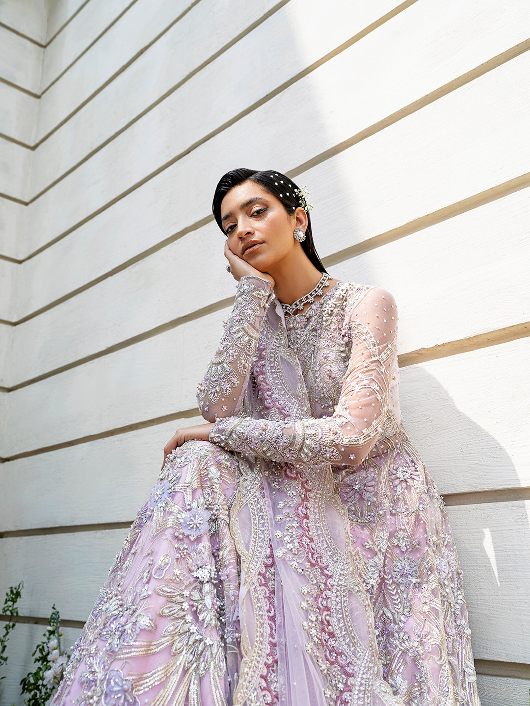 Embellished Pakistani Bridal Gown and Dupatta Dress – Nameera by Farooq