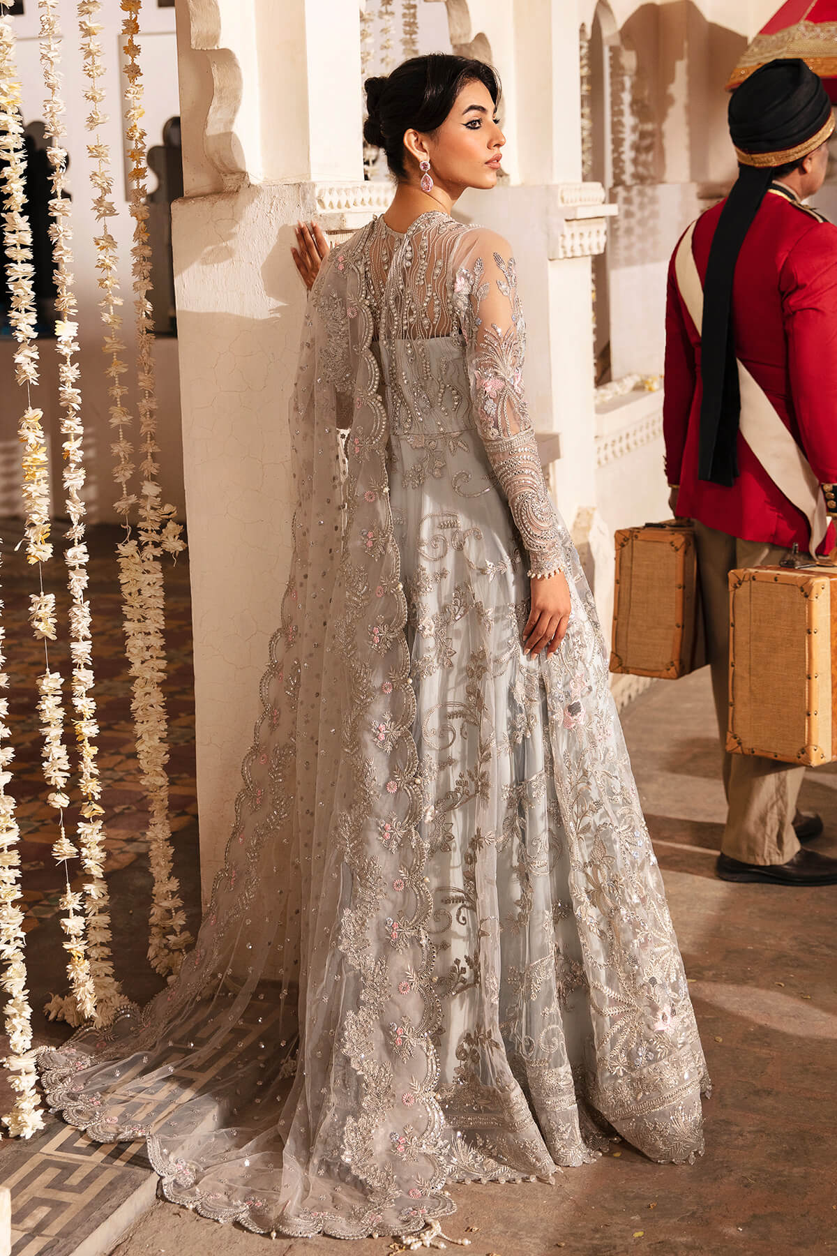 Embellished Pakistani Wedding Dress Gown Dupatta Style – Nameera by Farooq