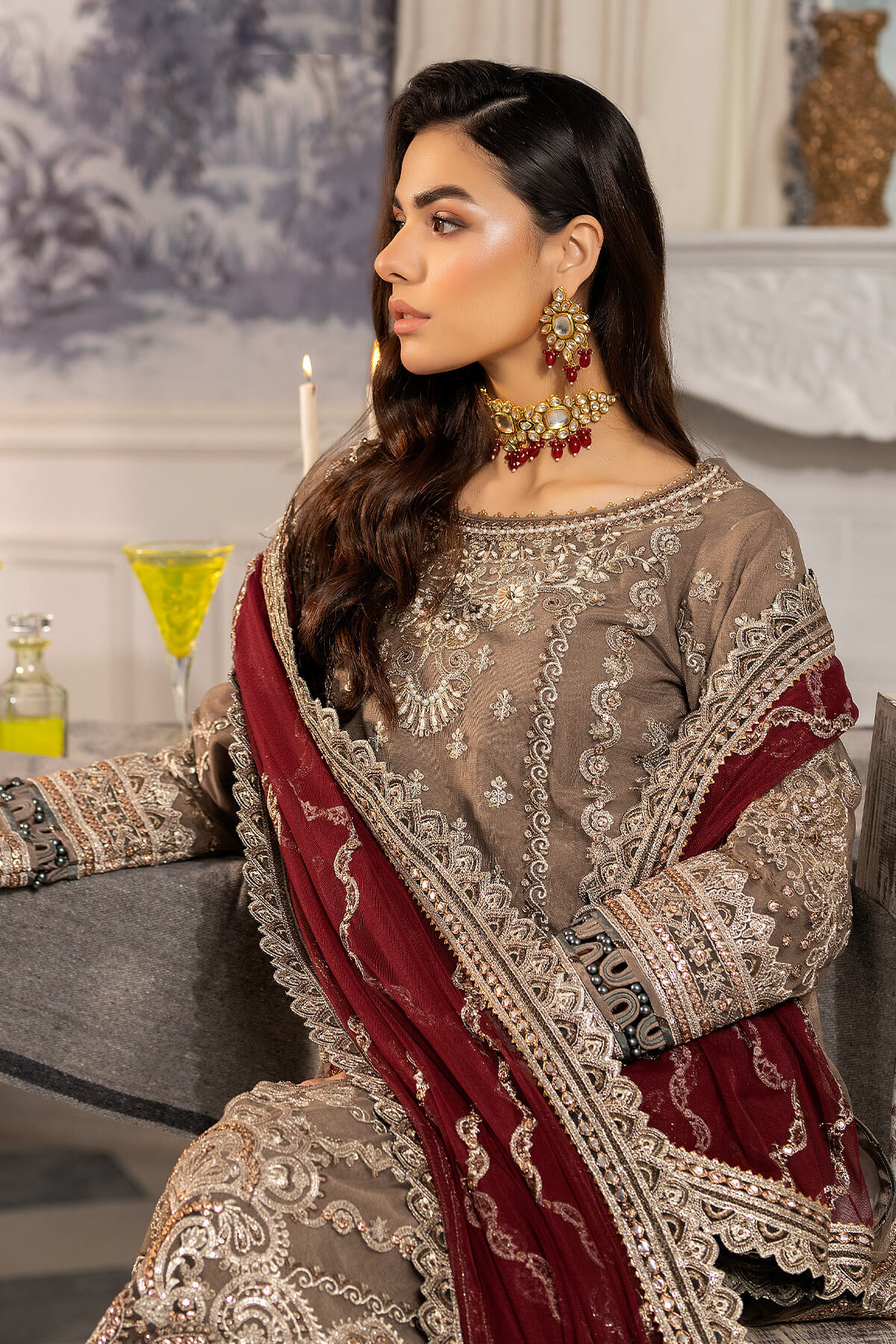 Embroidered Kameez Trouser Style Pakistani Party Dress – Nameera by Farooq