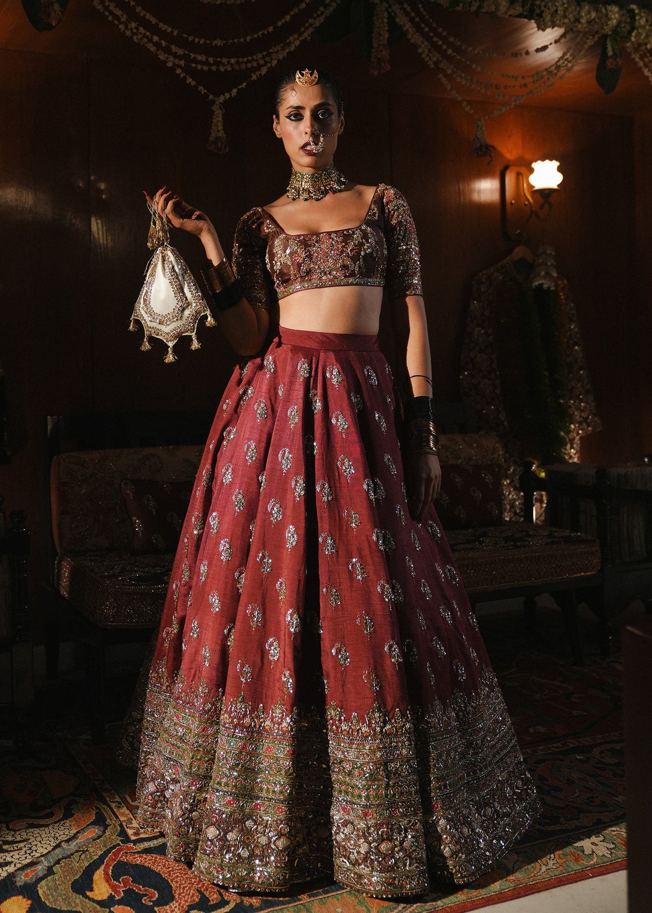 Indian Wedding Dress in Bridal Choli and Lehenga Style – Nameera by Farooq