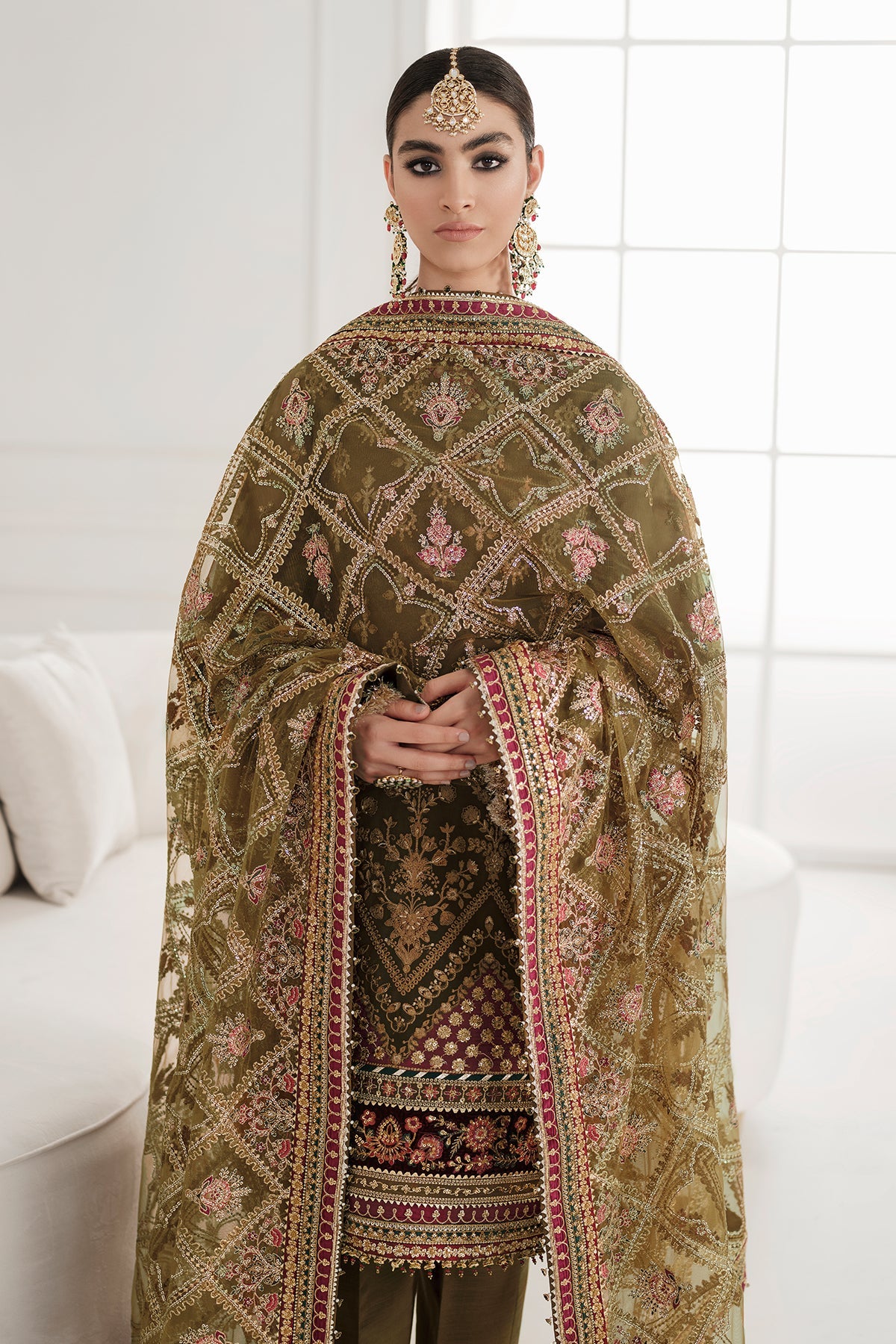 Kameez Trouser Style Olive Green Pakistani Party Dress – Nameera by Farooq