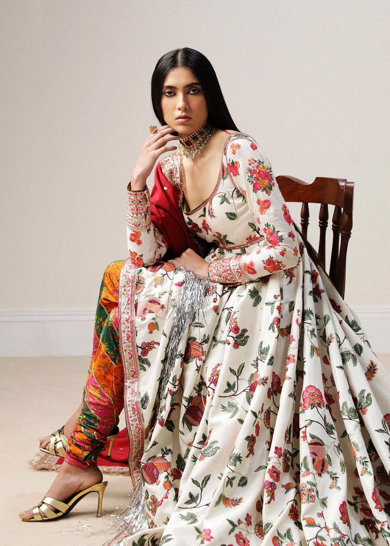Luxury Floral Pakistani Party Wear Long Frock Pishwas – Nameera by Farooq