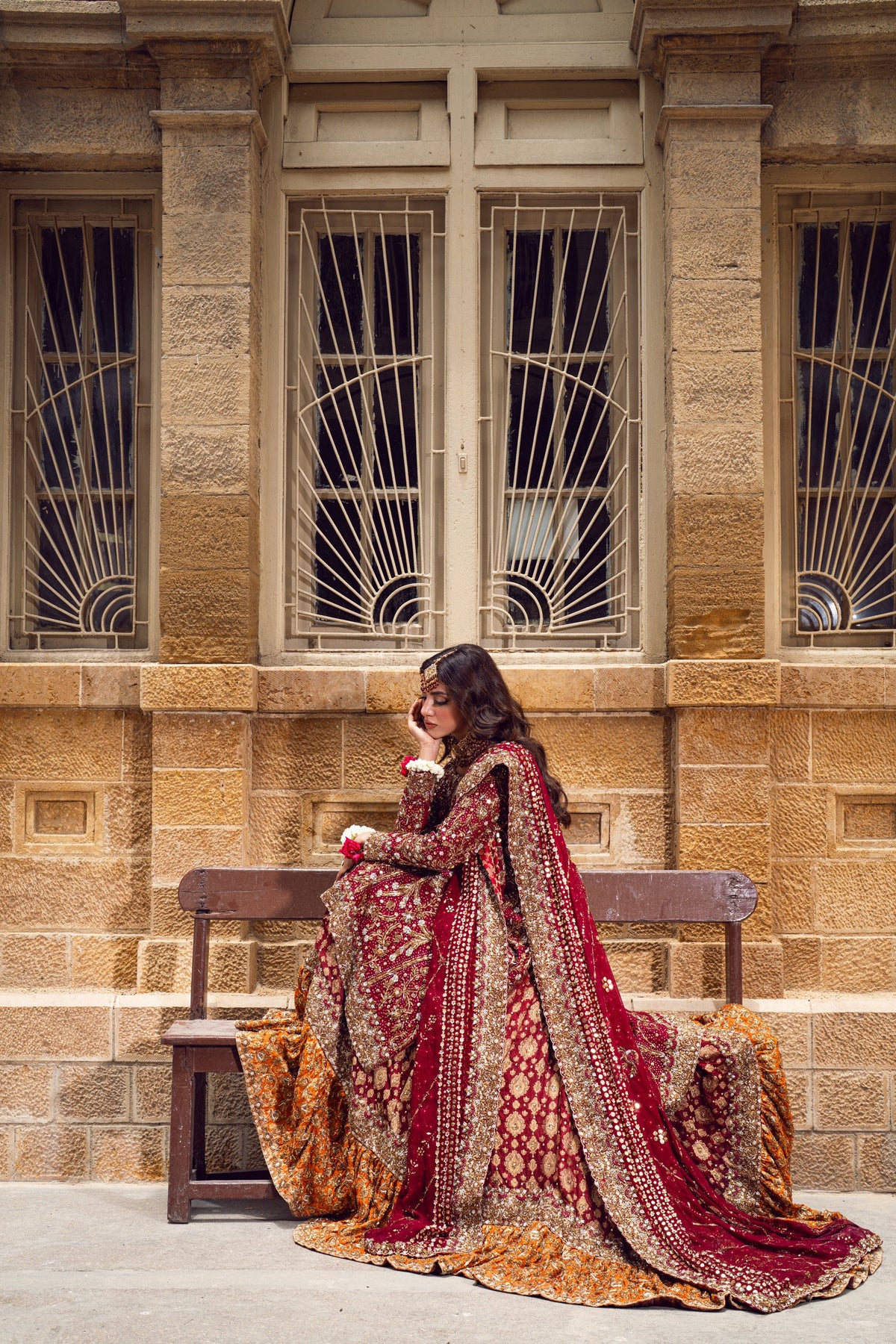 Pakistani Bridal Dress in Farshi Lehenga Kameez Style – Nameera by Farooq