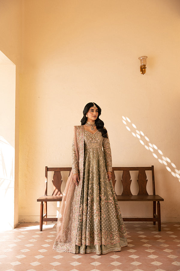 Pakistani Bridal Dress in Farshi Lehenga Pishwas Style – Nameera by Farooq