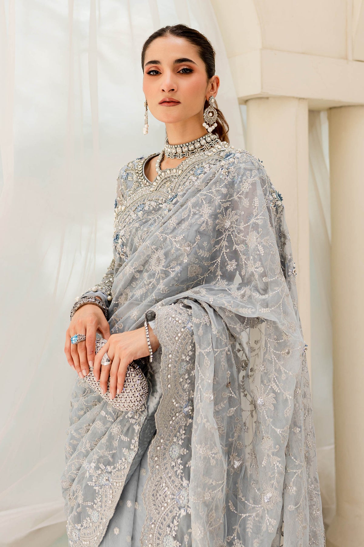 Pakistani Bridal Dress in Royal Saree Style for Wedding – Nameera by Farooq