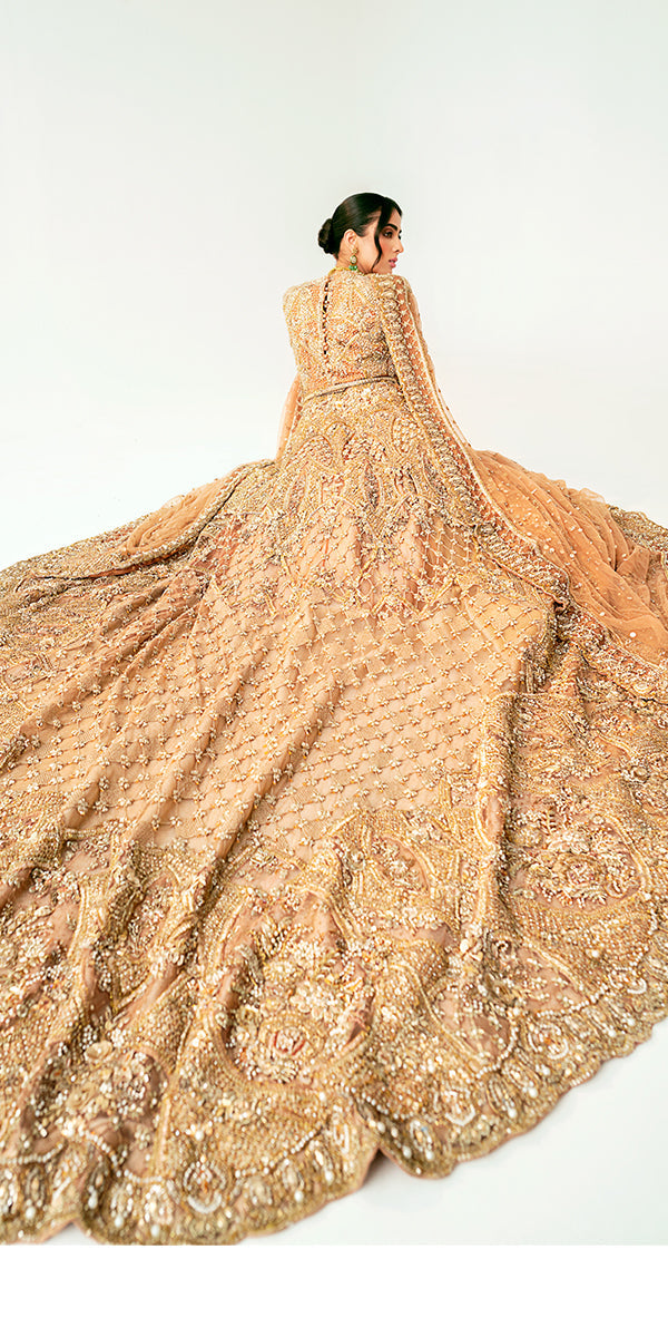 Pakistani Bridal Outfit in Long Tail Gown Dupatta Style – Nameera by Farooq