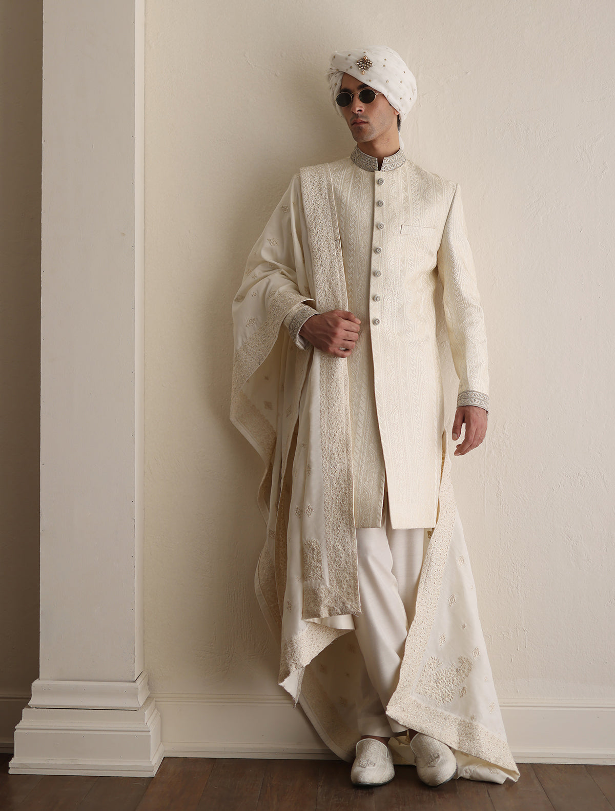 Pakistani Groom Dress in Embroidered Sherwani Style – Nameera by Farooq