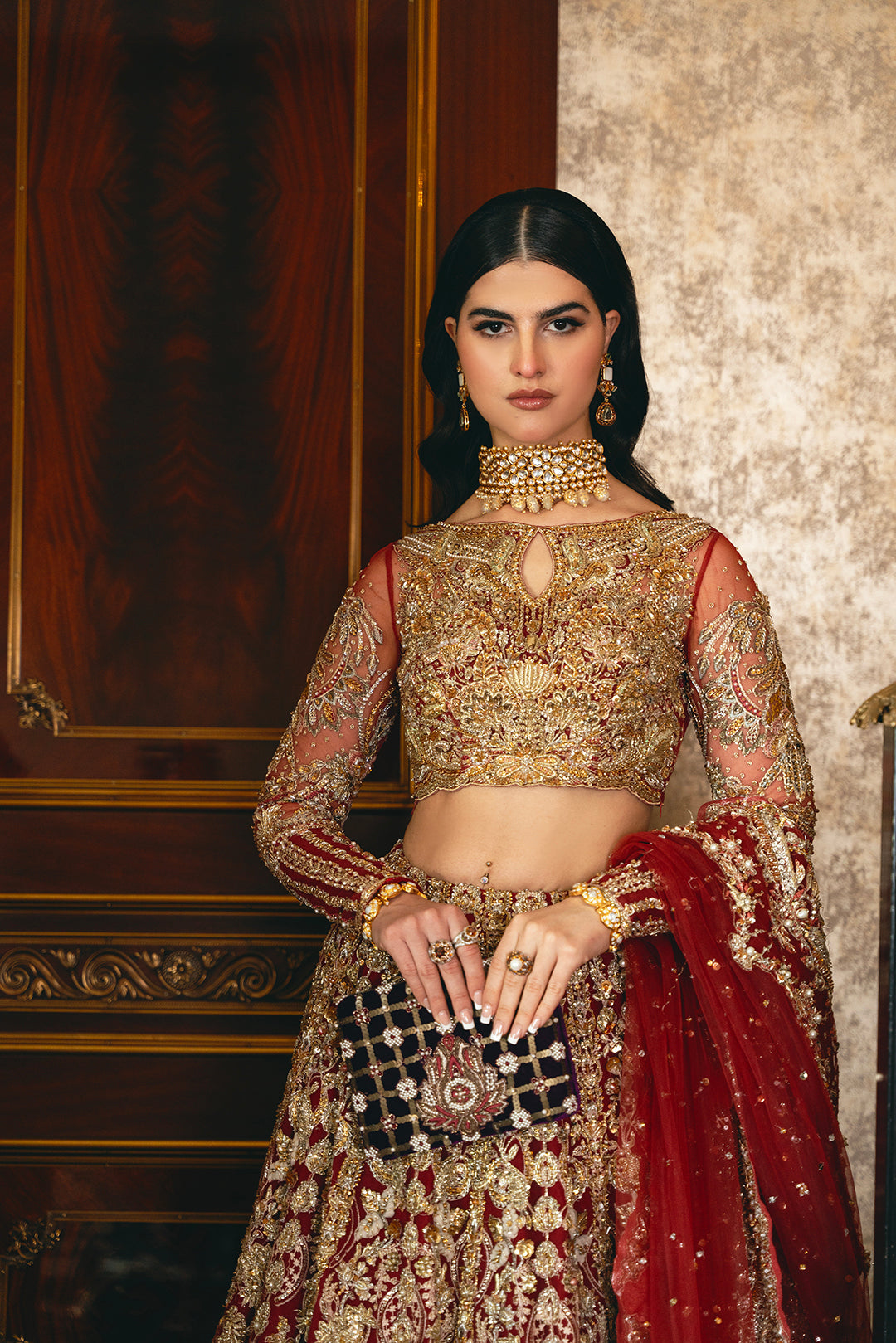 Pakistani Wedding Dress in Red Bridal Lehenga Style – Nameera by Farooq