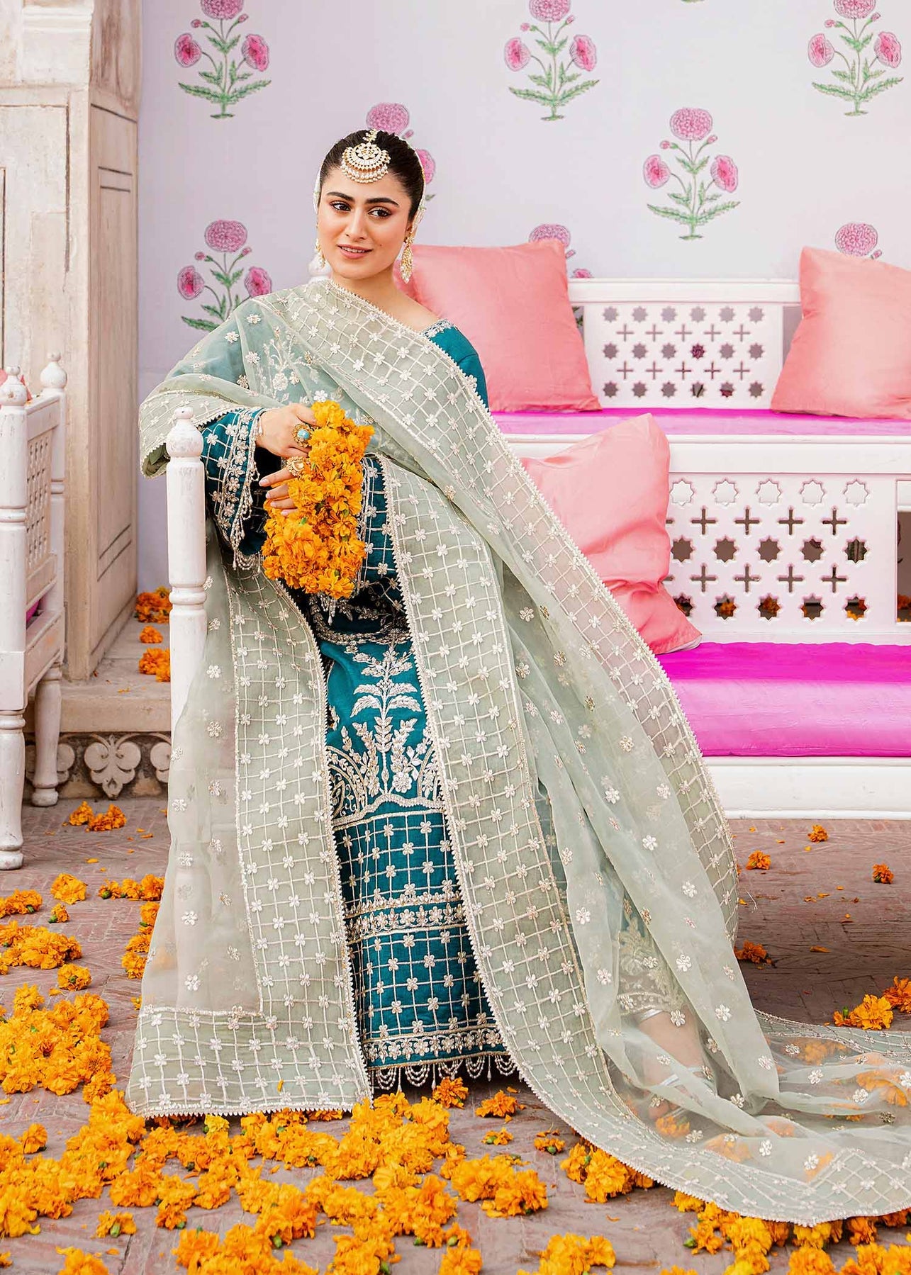 Raw Silk Pakistani Party Dress in Kameez Trouser Style – Nameera by Farooq