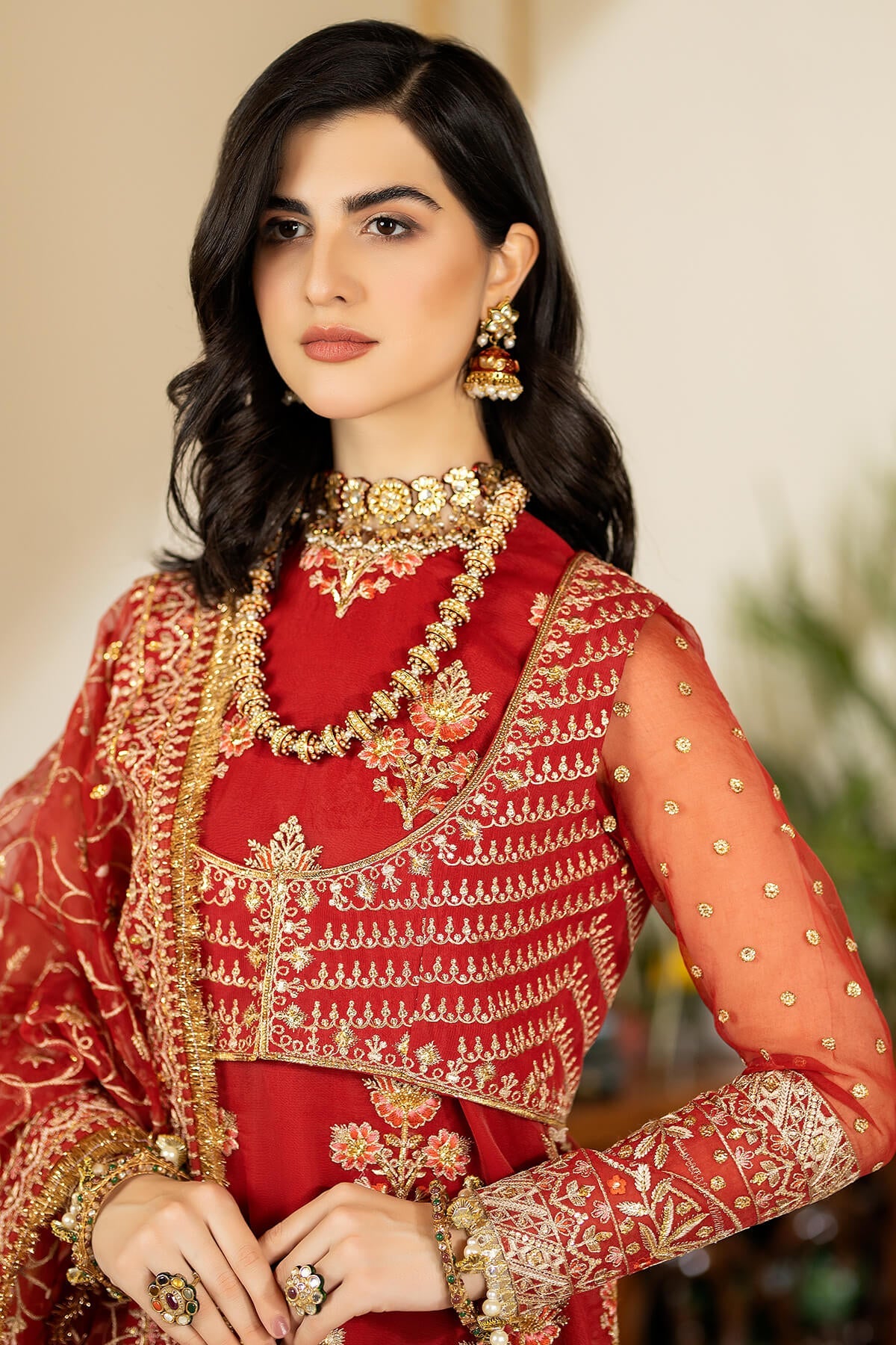 Red Embroidered Pakistani Salwar Kameez with Dupatta – Nameera by Farooq