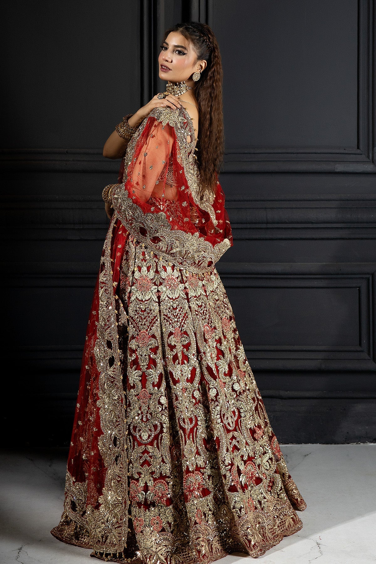 Red Pakistani Bridal Dress in Gown Dupatta Style USA – Nameera by Farooq