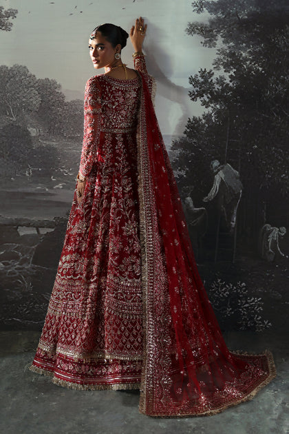 Red Pakistani Bridal Dress in Peshwas and Lehenga Style – Nameera by Farooq