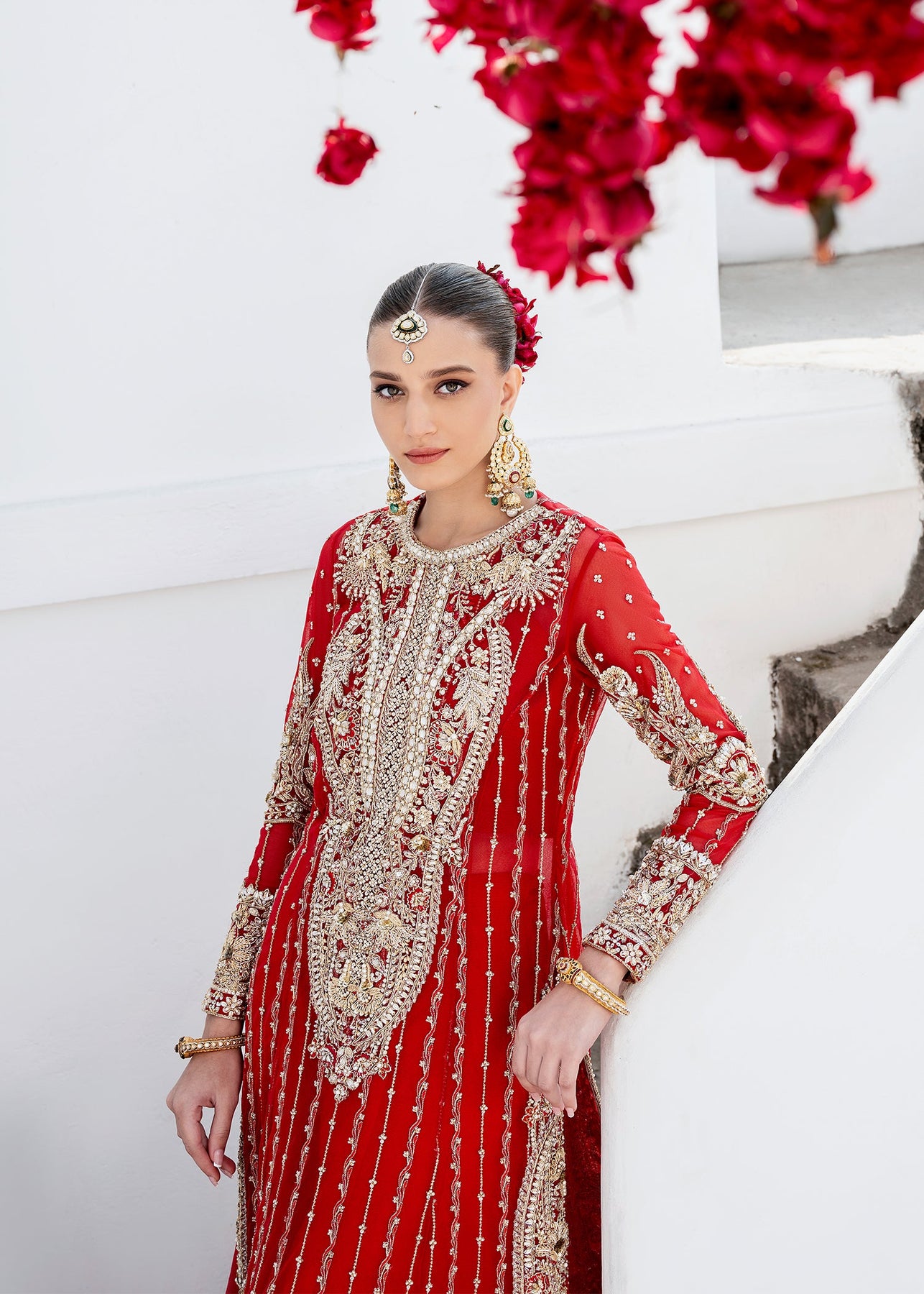 Red Pakistani Wedding Dress in Kameez Sharara Style – Nameera by Farooq