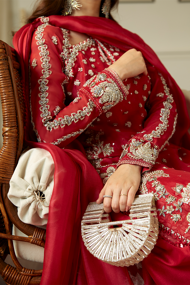 Red Pakistani Wedding Dress in Kameez Trouser Style – Nameera by Farooq