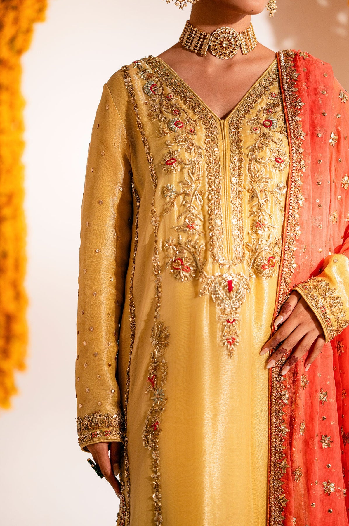 Yellow Mehndi Dress in Kameez Trouser Dupatta Style – Nameera by Farooq