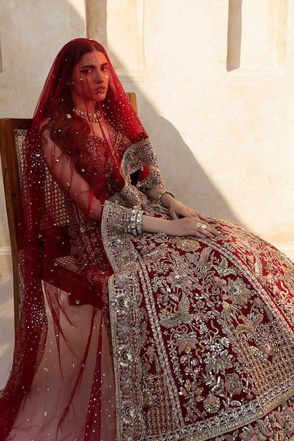 Lehenga Choli Red Pakistani Bridal Dress for Wedding – Nameera by Farooq