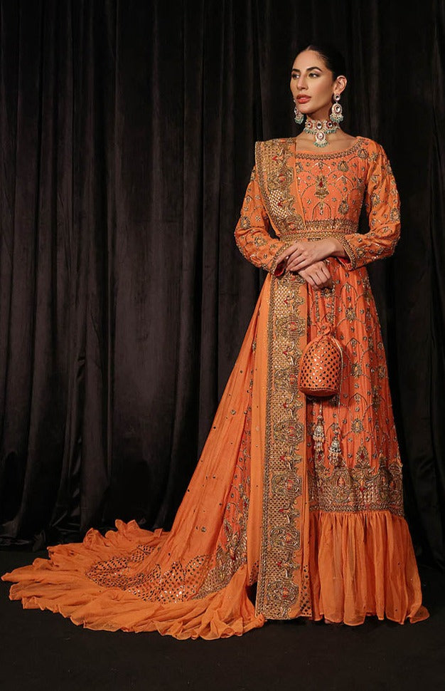 Long Tail Pakistani Bridal Maxi Dress with Dupatta – Nameera by Farooq