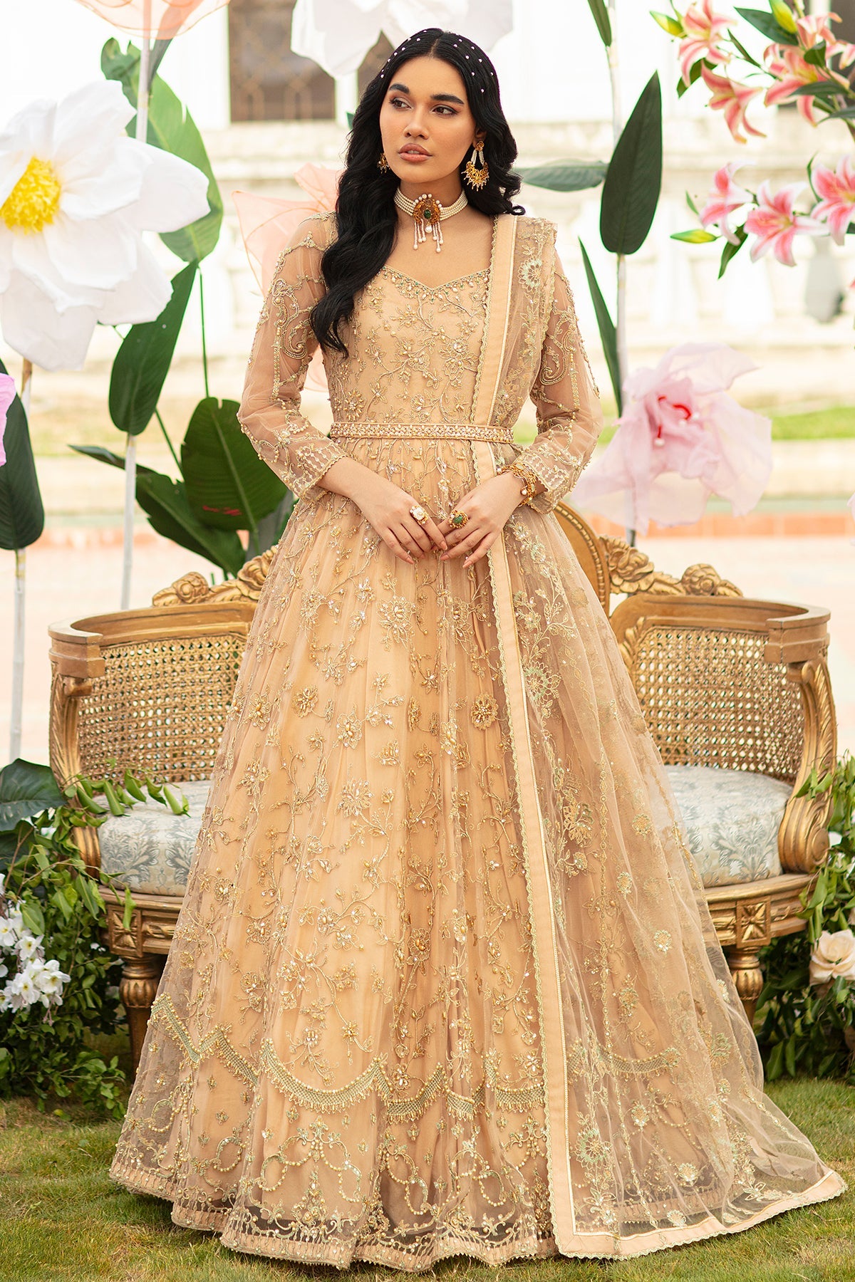 Luxury Embroidered Gold Pishwas Pakistani Wedding Dress – Nameera by Farooq