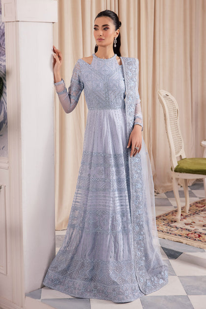 Luxury Grey Pakistani Wedding Dress Long Pishwas Frock – Nameera by Farooq