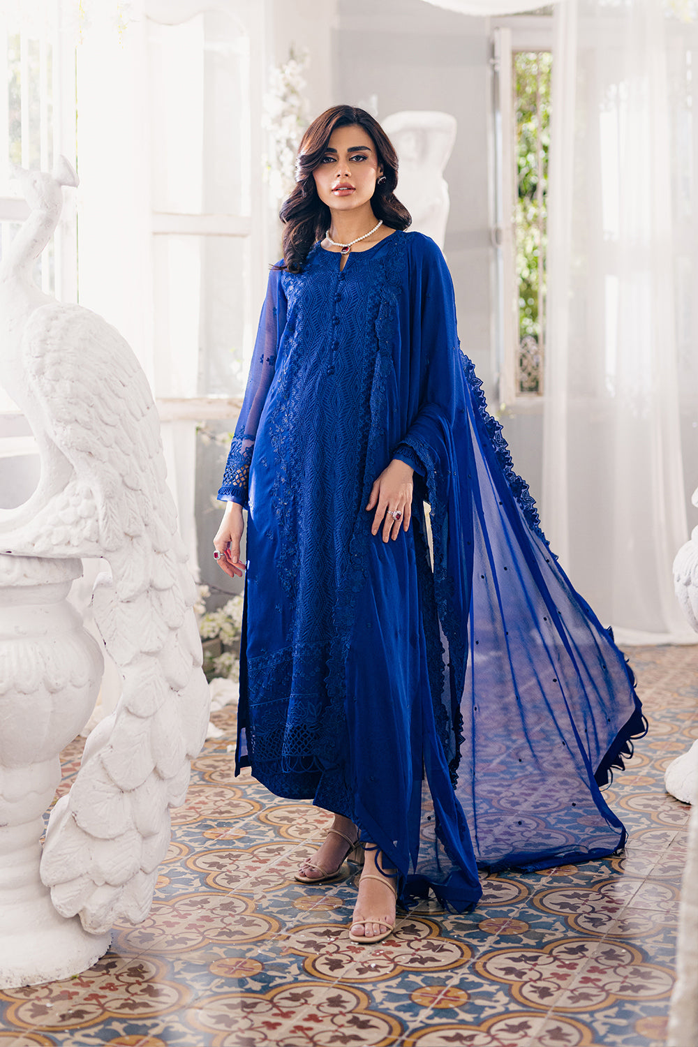 Luxury Navy Blue Pakistani Salwar Kameez in Chiffon – Nameera by Farooq