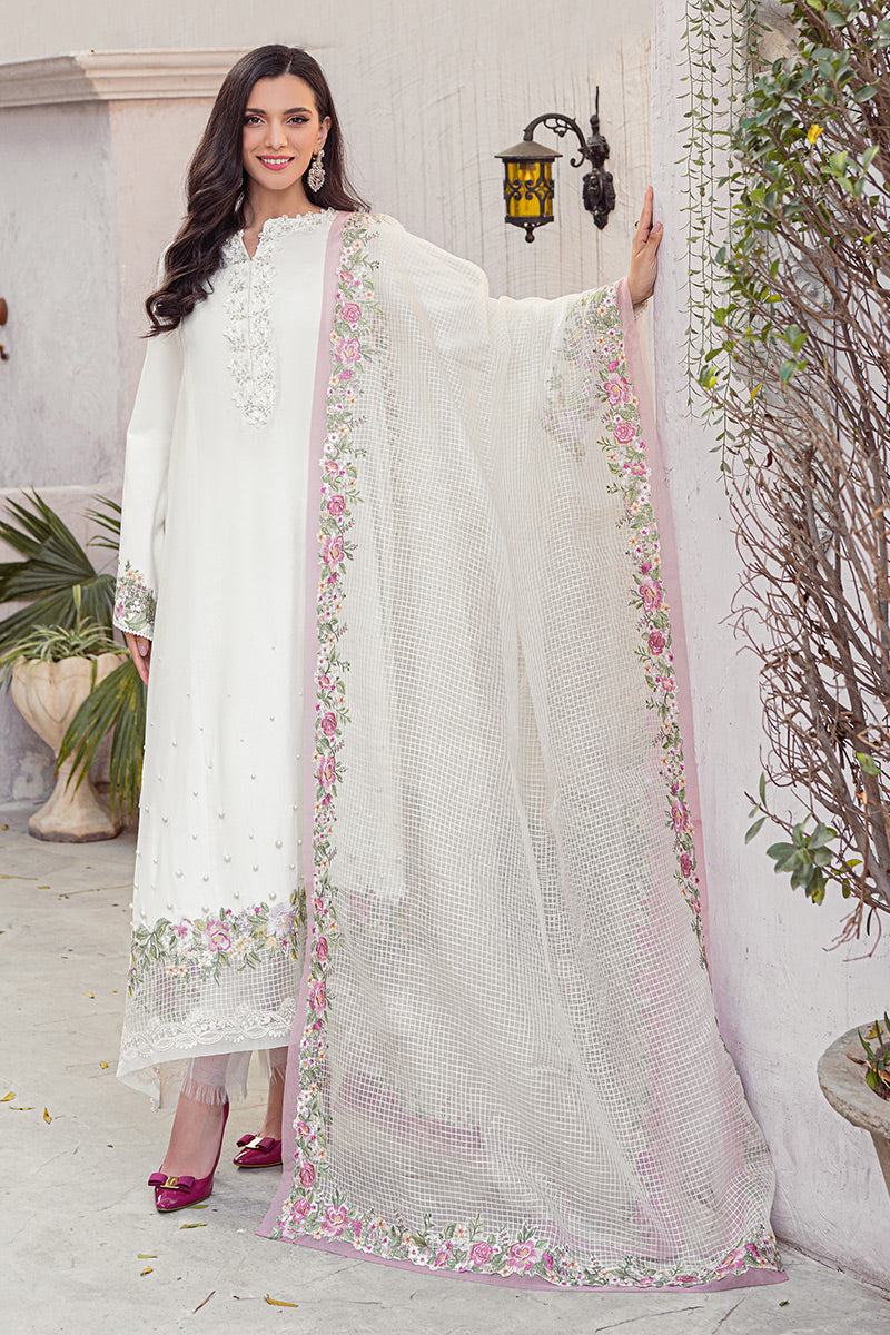 Luxury White Pakistani Salwar Kameez with Jacquard Dupatta – Nameera by ...