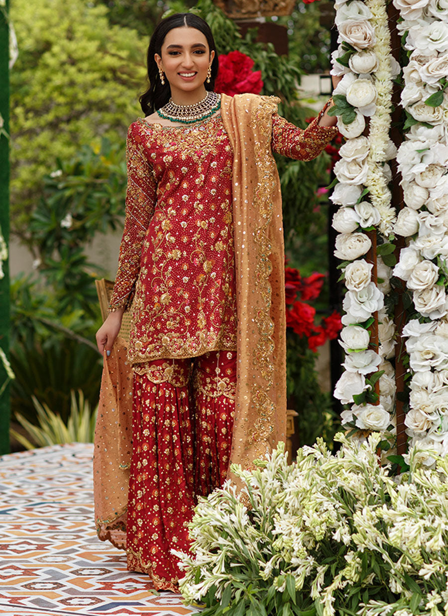 Red Bridal Sharara Shirt Pakistani Bridal Dress – Nameera by Farooq